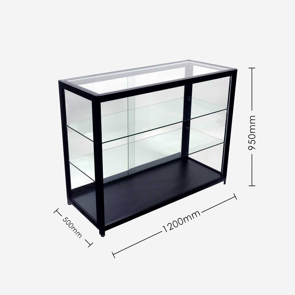 Black Glass Display Retail Counter 1200mm - Dinya Shopfittings